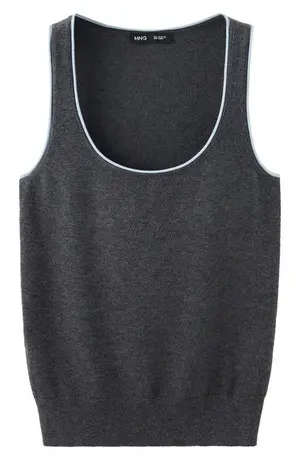 Mango Contrast Piping Knit Top - Grey