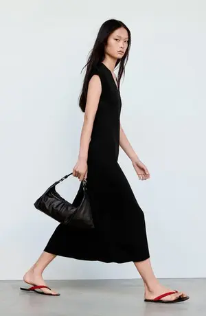 Mango V-neck Knit Midi Dress - Black