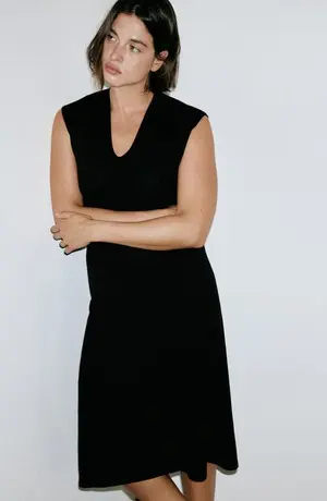 Mango V-neck Knit Midi Dress - Black