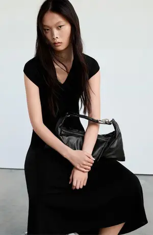 Mango V-neck Knit Midi Dress - Black
