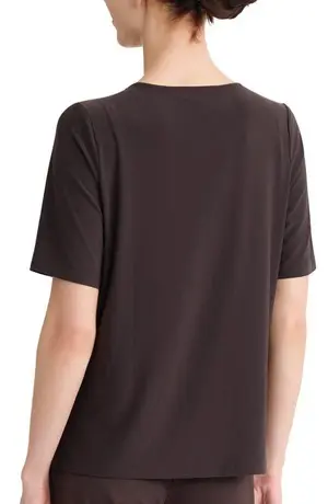 KASPER Pleated Neck Top - Rich Chocolate