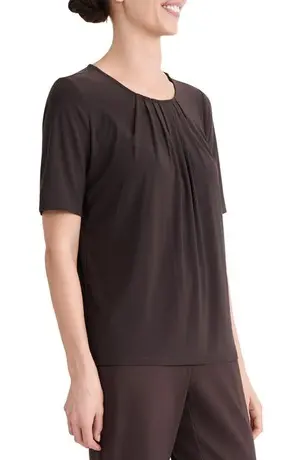 KASPER Pleated Neck Top - Rich Chocolate