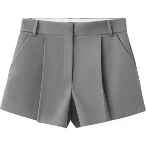 Mango Pleated Straight Leg Shorts - Grey
