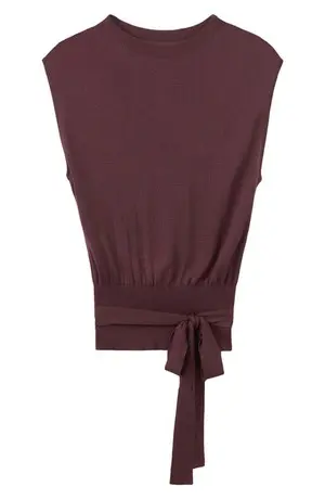 Mango Belted Sweater Vest - Burgundy