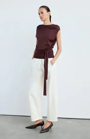 Mango Belted Sweater Vest - Burgundy