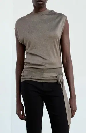 Mango Belted Sweater Vest Medium Brown
