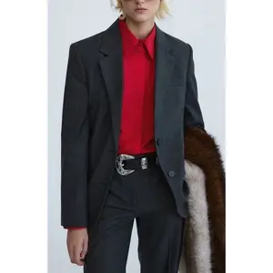 Mango Wool Blend Suit Blazer - Grey
