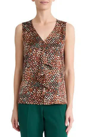 KASPER Cascade Print Sleeveless Top - Vanllla Ice Multi