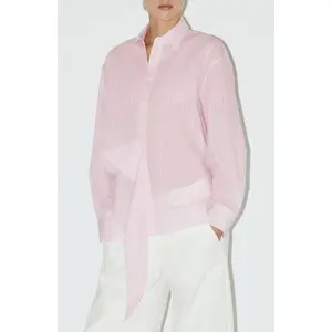 Mango Bow Detail Pinstripe Shirt - Pink