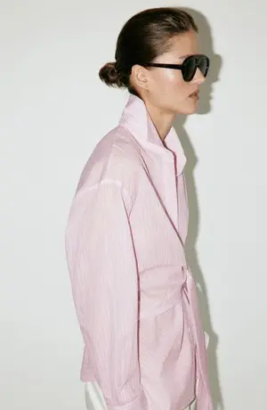 Mango Bow Detail Pinstripe Shirt