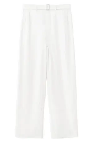 Mango Belted Straight Leg Pants - White