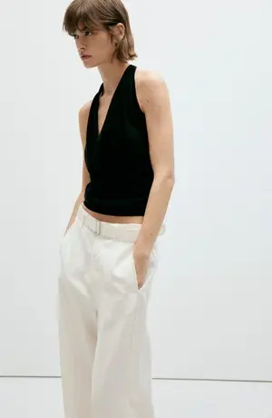 Mango Belted Straight Leg Pants