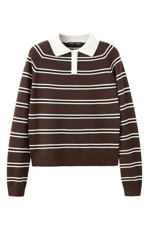 Mango Striped Polo Collar Sweater