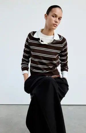 Mango Striped Polo Collar Sweater