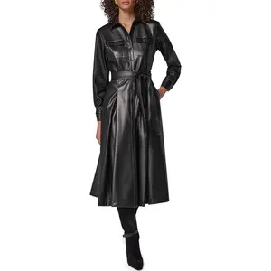 Donna Karan New York Faux Leather Belted Shirtdress - Black