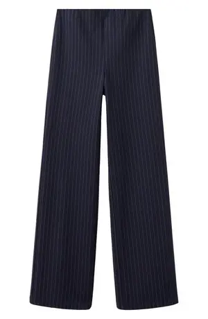 Mango Pinstripe Straight Leg Pants - Navy