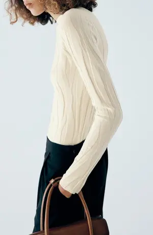 Mango Fitted Mock Neck Sweater Ecru