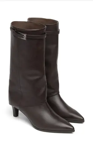 NEROGIARDINI Pointed Toe Cuff Leather Boot - Bark