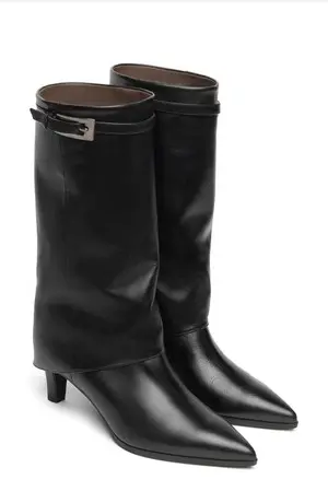 NEROGIARDINI Pointed Toe Cuff Leather Boot - Black