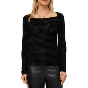 Fifteen Twenty Payton Velvet Burnout Drape Top - Black
