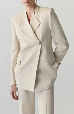 Mango Metallic Button Linen Blend Blazer - Vanilla