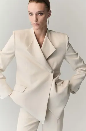 Mango Metallic Button Linen Blend Blazer