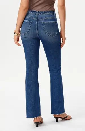 BAYEAS Rivet Studded High Waist Raw Hem Bootcut Jeans