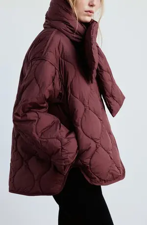 Mango Quilted Anorak With Detachable Scarf