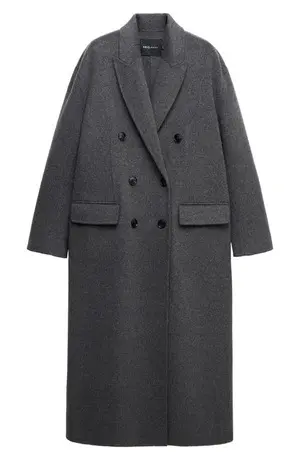 Mango Long Wool & Cashmere Coat - Grey
