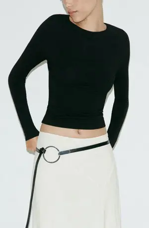 Mango Fitted Boat Neck Sweater Black