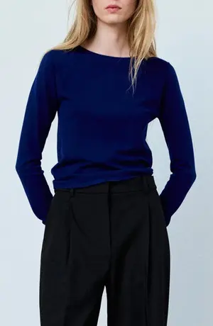 Mango Fitted Boat Neck Sweater Vibrant Blue