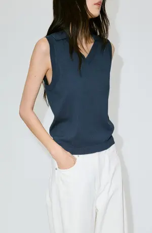 Mango Polo Sweater Vest - Blue