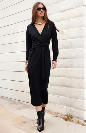 Fifteen Twenty Raya Wrap Midi Sweater Dress