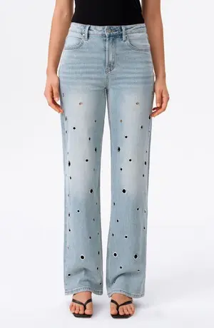 BAYEAS Eyelet High Waist Straight Leg Jeans - Snowdrift