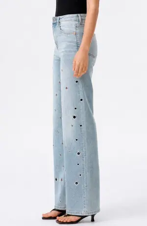 BAYEAS Eyelet High Waist Straight Leg Jeans