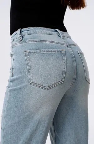 BAYEAS Eyelet High Waist Straight Leg Jeans