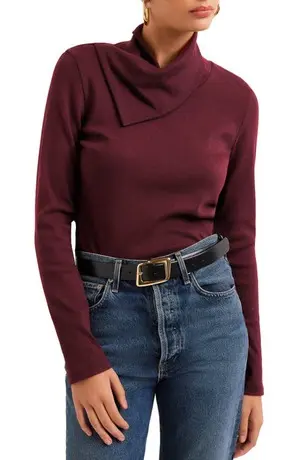 Fifteen Twenty Rhonda Drape Neck Rib Sweater - Merlot