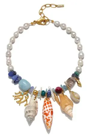 Sequin Nellie Semiprecious Stone & Cultured Freshwater Pearl Shell Necklace