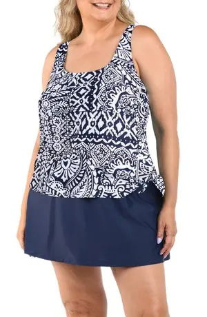 MAXINE OF HOLLYWOOD Bohemia Faux Tankini One-piece Swimdress - Indigo