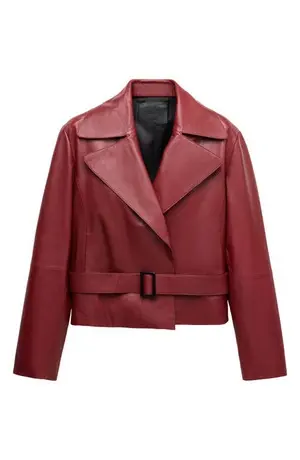 Mango Belted Leather Jacket