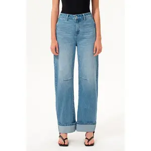 BAYEAS High Waist Cuffed Barrel Jeans - Pallidus