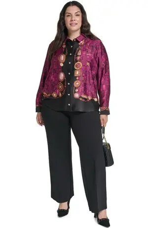 Karl Lagerfeld Paris Printed Long Sleeve Button Front Shirt