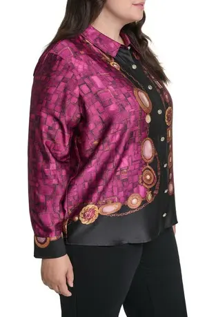 Karl Lagerfeld Paris Printed Long Sleeve Button Front Shirt
