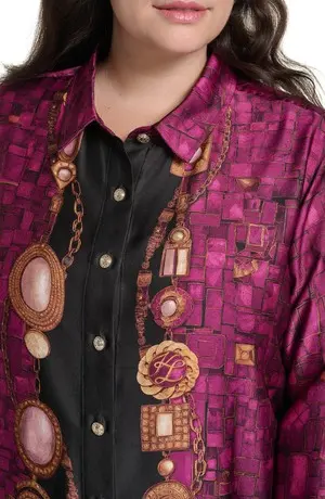 Karl Lagerfeld Paris Printed Long Sleeve Button Front Shirt