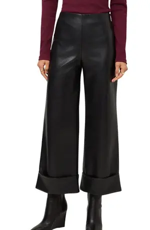 Fifteen Twenty Regina Cuffed Cropped Faux Leather Pants - Black