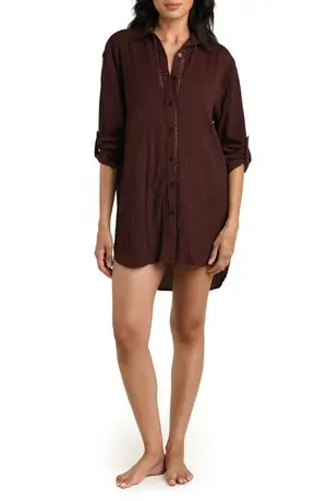 La Blanca Puckered Up Cover-up Shirt - Java