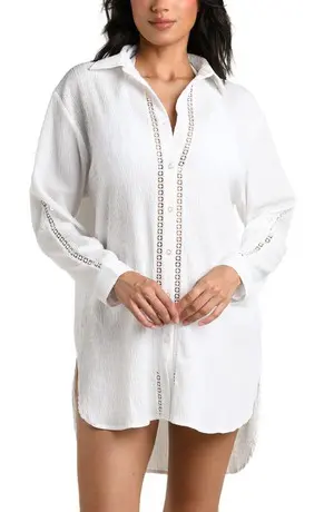La Blanca Puckered Up Cover-up Shirt - White