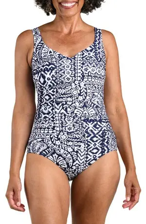 MAXINE OF HOLLYWOOD Bohemia Ruched One-piece Swimsuit - Indigo