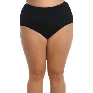 MAXINE OF HOLLYWOOD Full Coverage High Waist Swim Briefs - Black