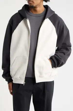 ELWOOD Ragglan Colorblock Zip Hoodie - Bone/black